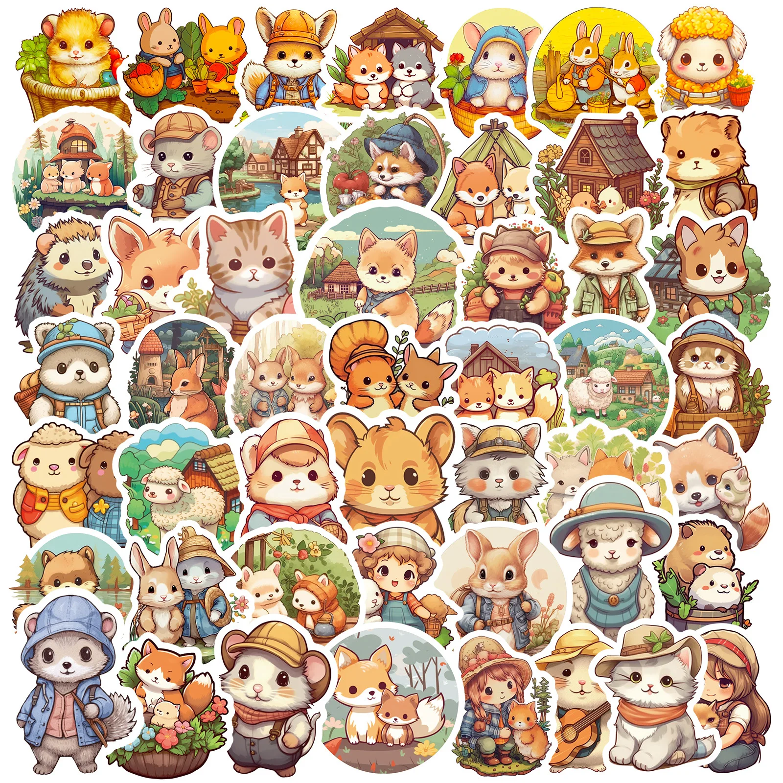 50-pcs-set-Kawaii-Pastoral-Animals-PVC-Waterproof-Stickers-Scrapbooking ...