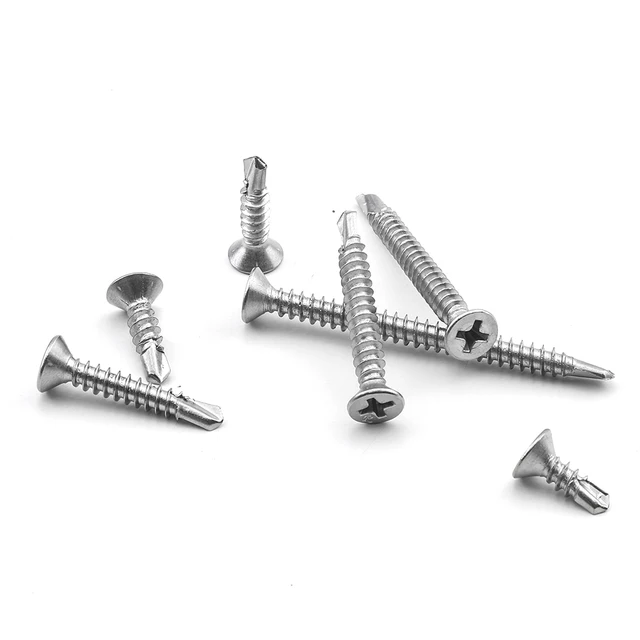 JUIDINTO 30pcs Phillips Flat Head Self Drilling Screw M4.2 M4.8 410 Stainelss Steel Hardiflex ...