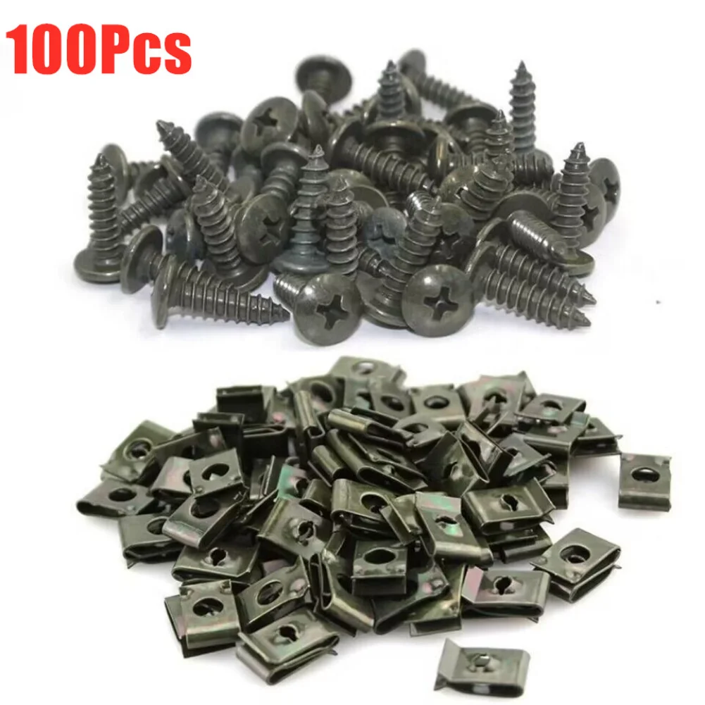 100Pcs-Car-Screw-Base-U-Clip-For-Car-Bumper-Fender-Trim-Panel-Fastener ...