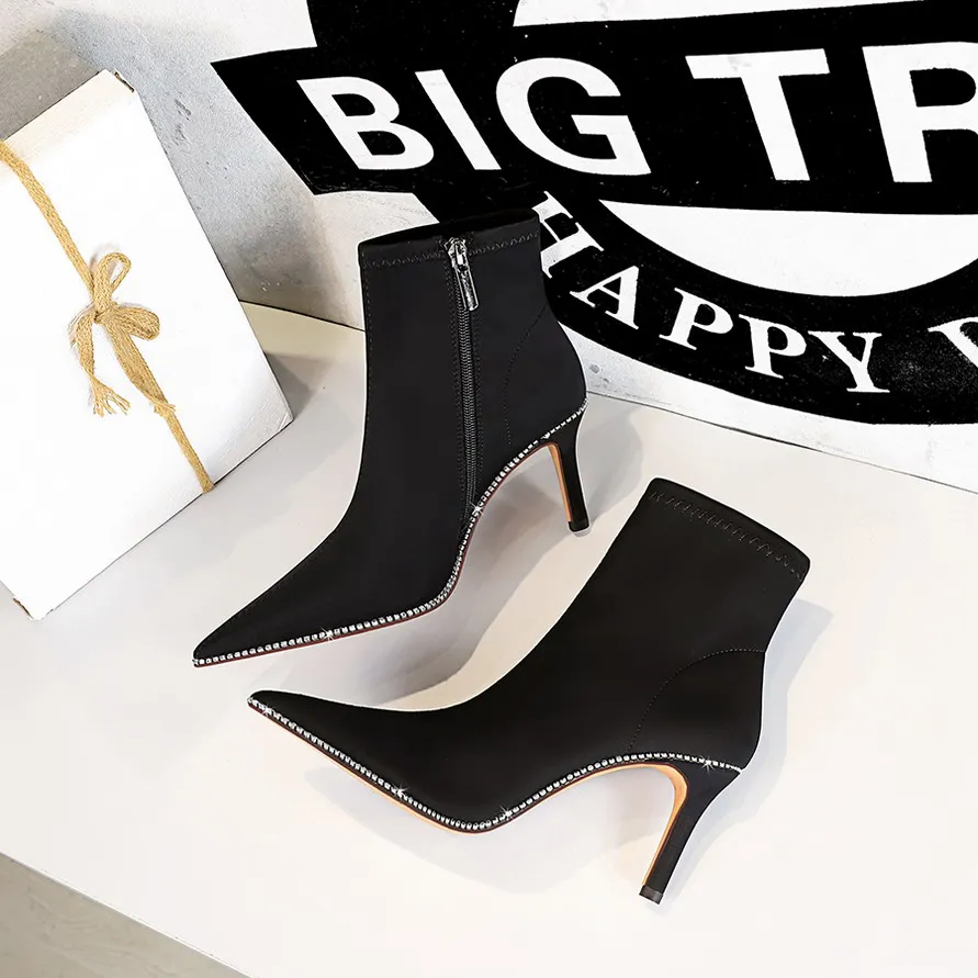 Botines-de-LICRA-con-diamantes-de-imitaci-n-para-mujer-botas-cortas-de ...