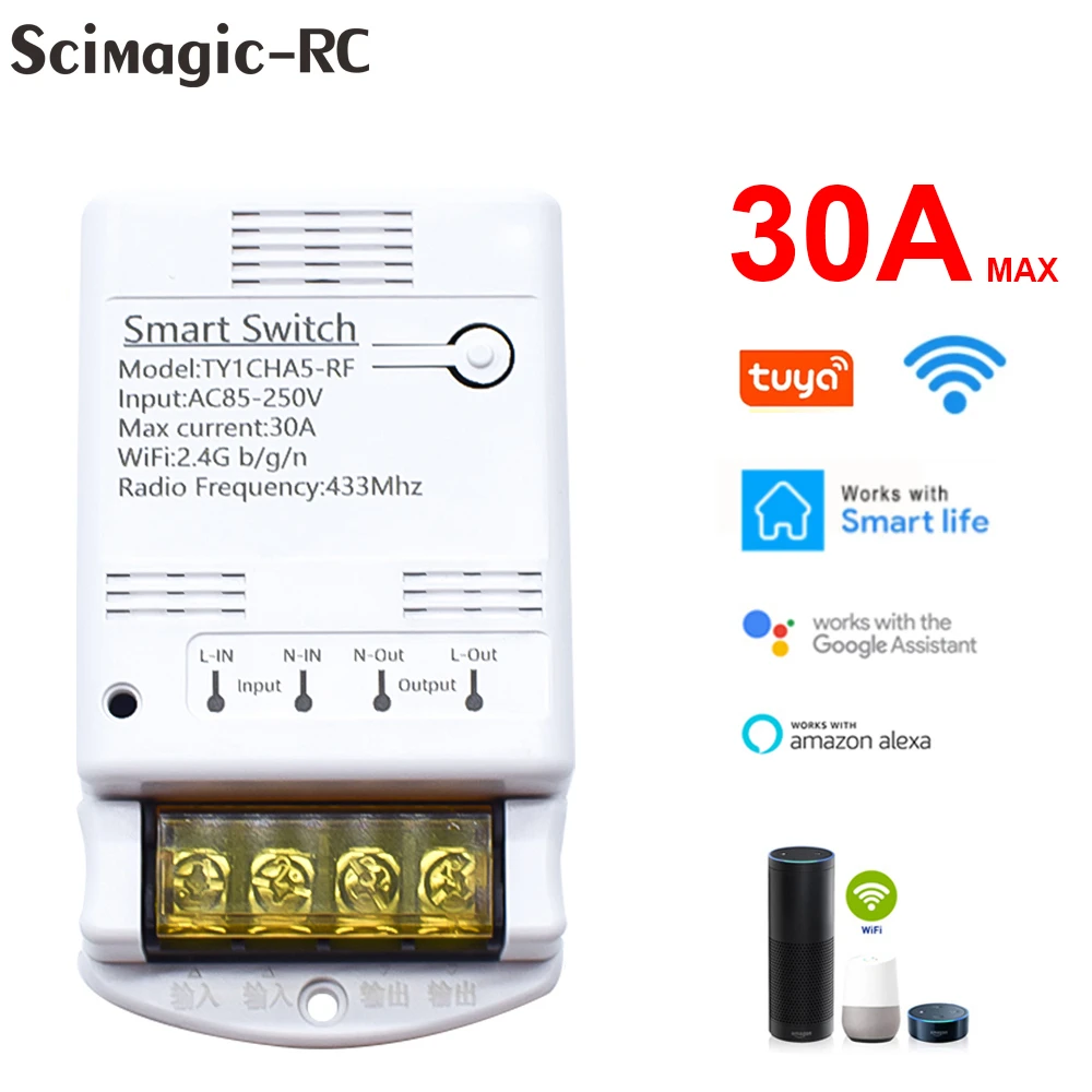 Wifi 30A Relay Module 85 250V 220V Smart Switch 20A RF Controller ...