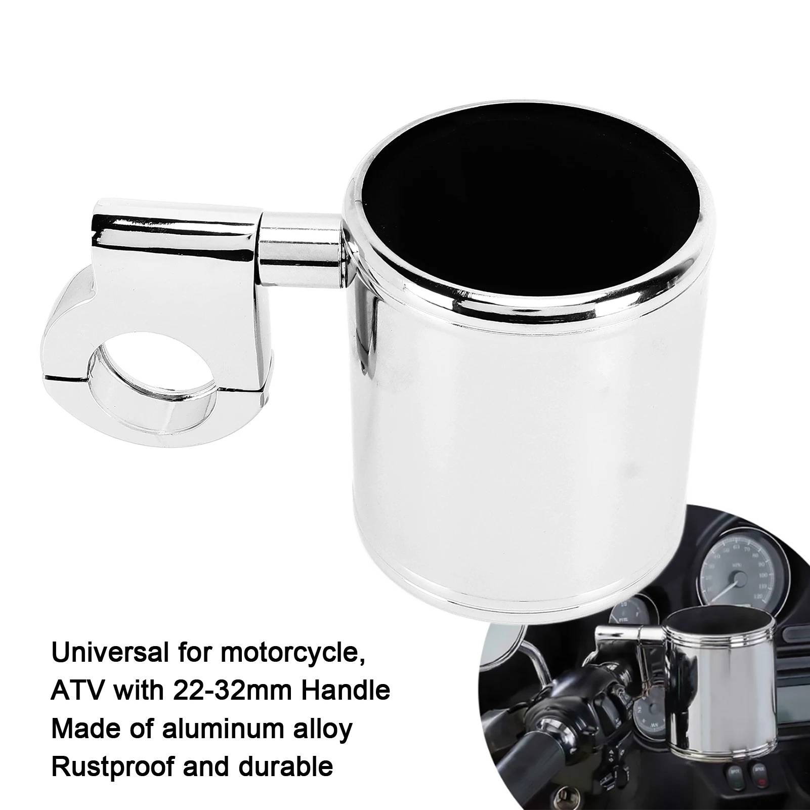 Motorcycle-Handlebar-Cup-Holder-Chrome-Adjustable-Universal-For-ATV-22 ...