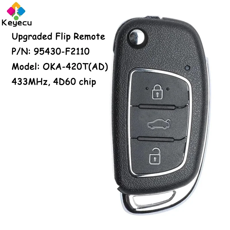 KEYECU Upgraded Flip Remote Car Key With 3 Buttons 433MHz 4D60 Chip for ...