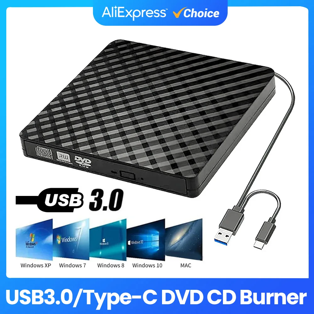 2in1 USB3.0 TypeC Slim External DVD RW CD Writer Drive Burner Reader ...