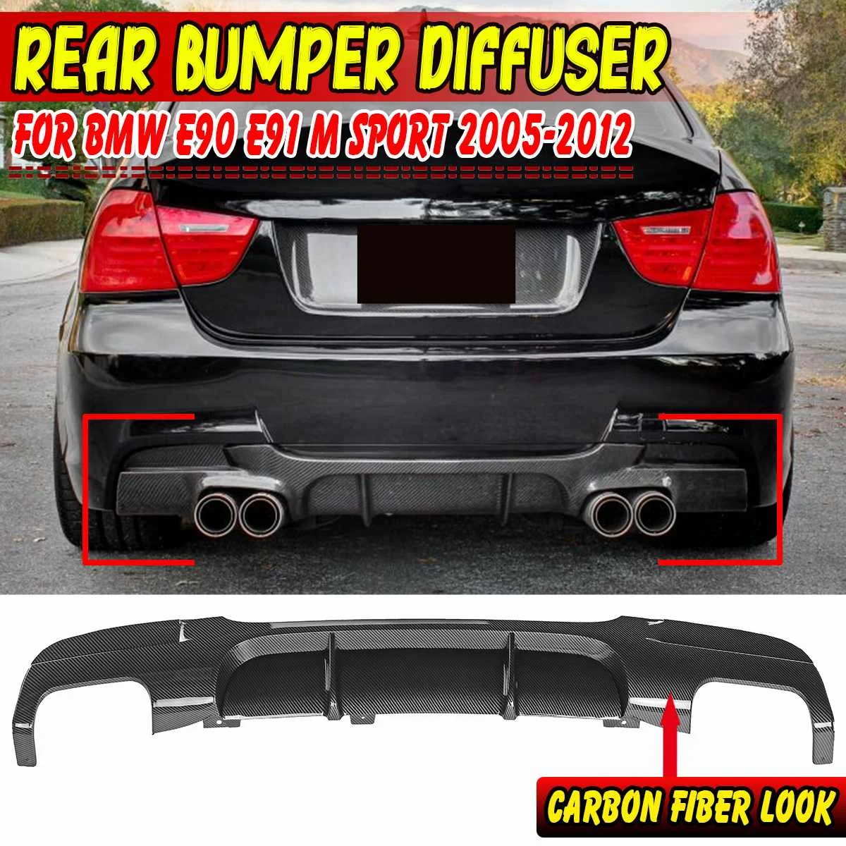 E90 E91 Car Rear Bumper Spoiler Lip Splitter Body Kit Diffuser Guard ...