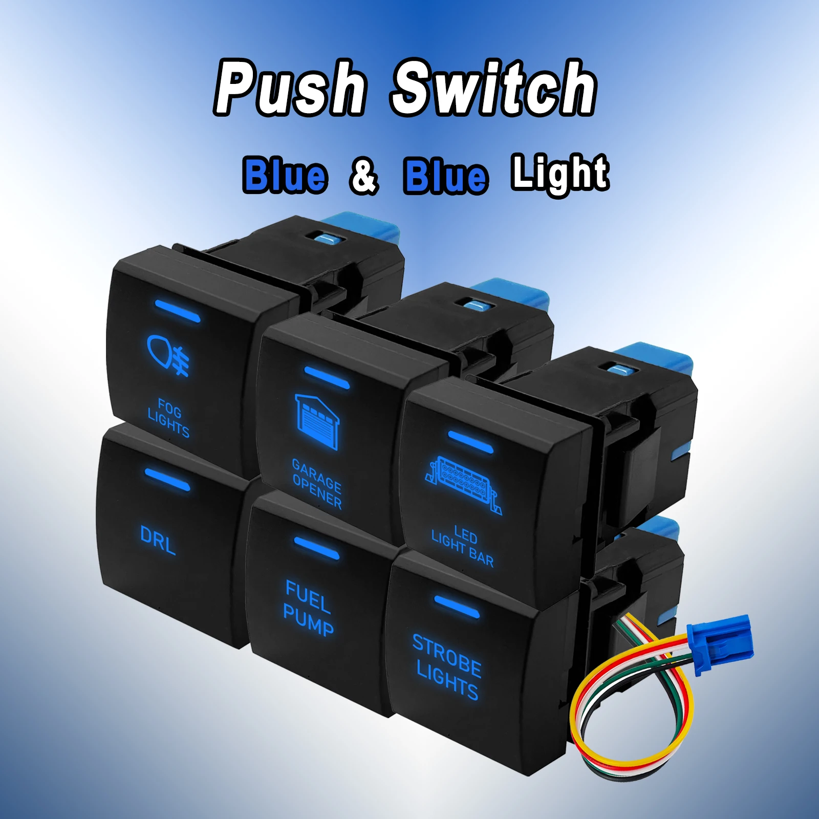 3A 12V Car Push Button Switch Fog Lights Garage Opener Blue Backlight ...