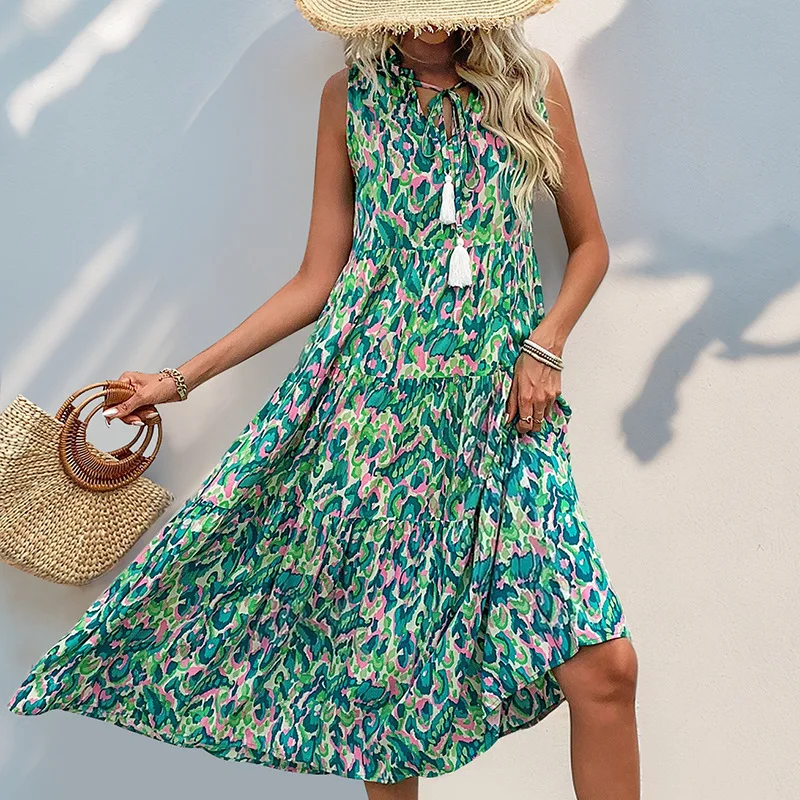 Summer Beach Maxi Dress Women Floral Print Boho Long Dress Casual ...