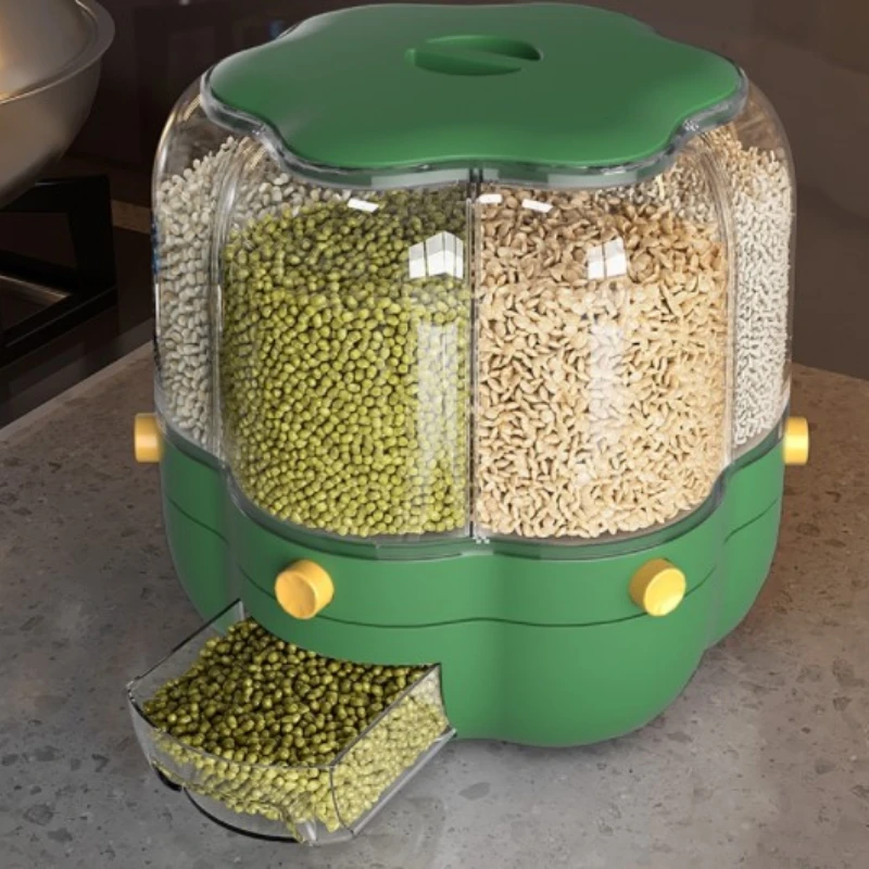 6-grid Rotating Cereal Dispenser Large Kitchen Separate Bucket ...