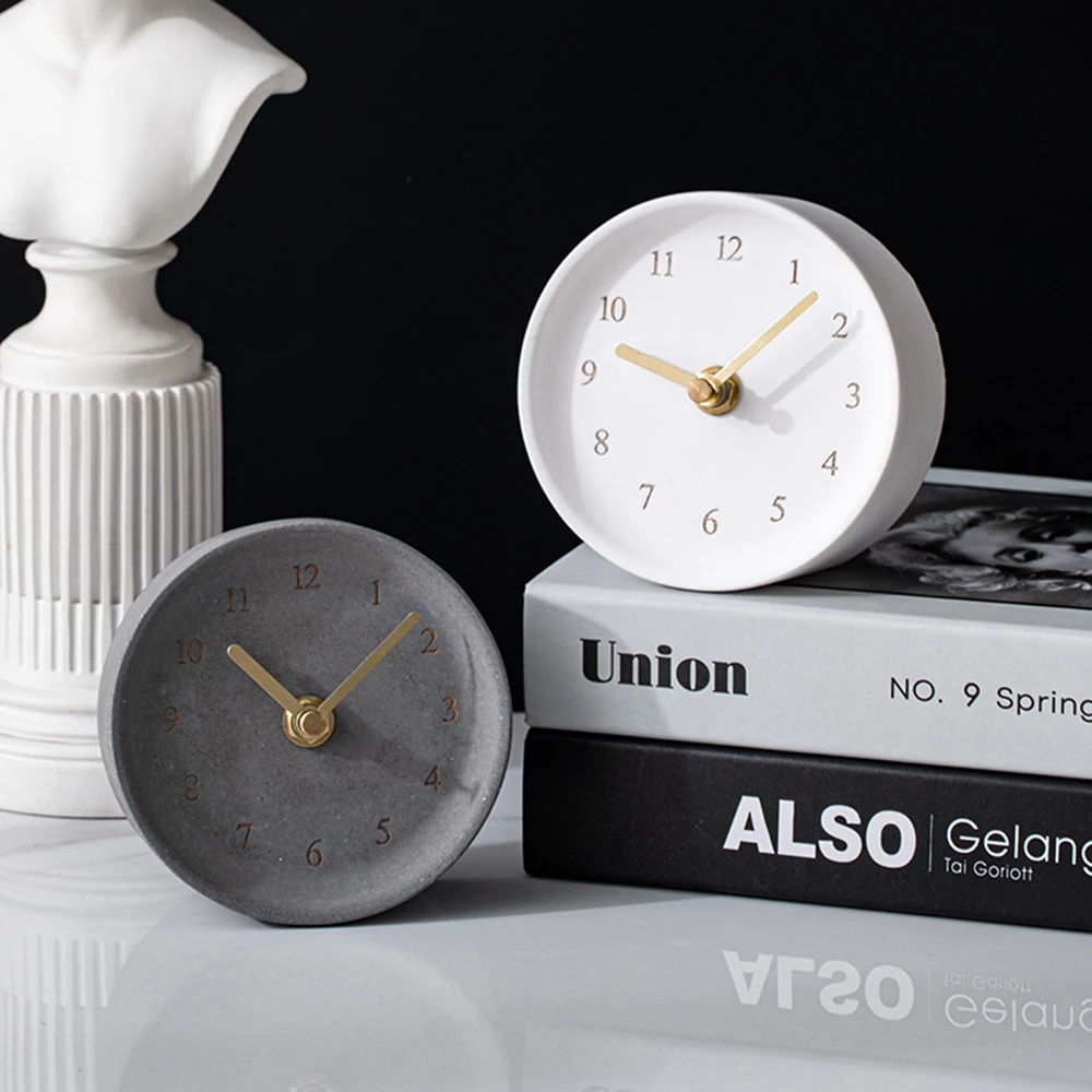 Simple-Minimalist-Cement-Table-Clock-Round-Concrete-Home-Bedroom-Study ...