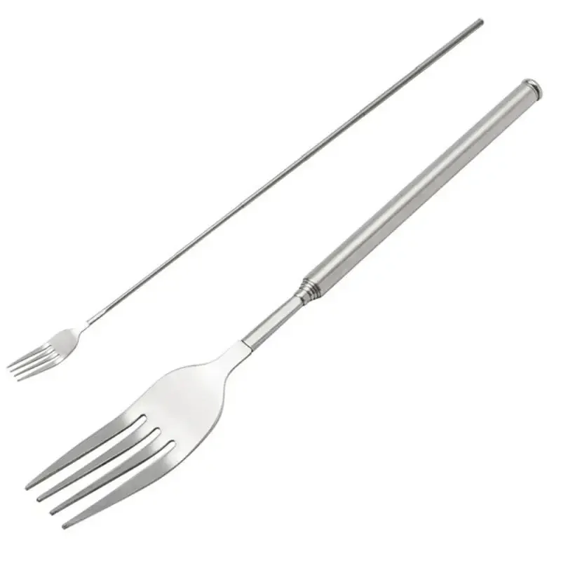 Food Fork Stainless Steel Sliver Telescopic Food Fork Long Cutlery Fork ...