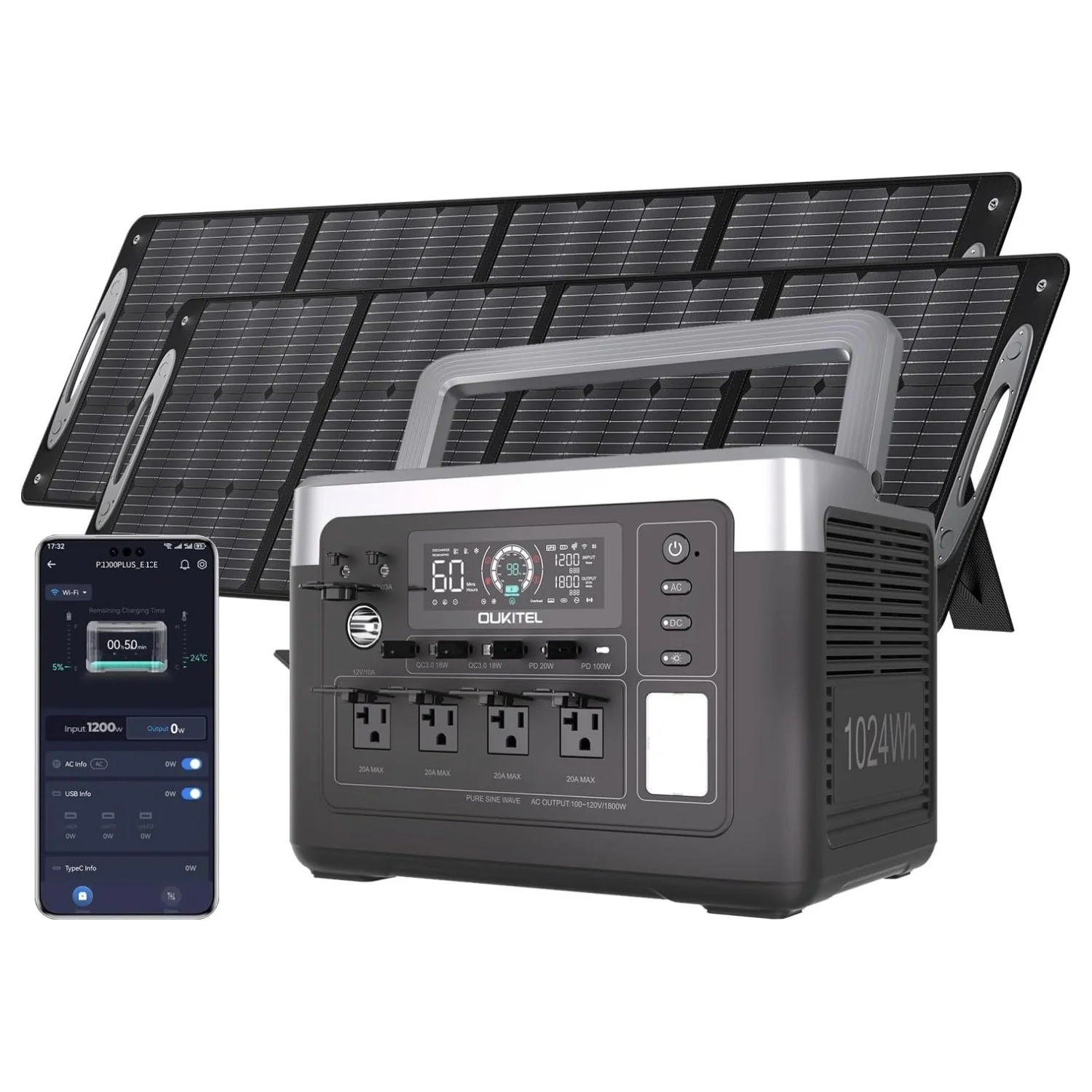 1800W Solar Generator Lifepo4 Battery Home Outdoor Emergency Portable ...