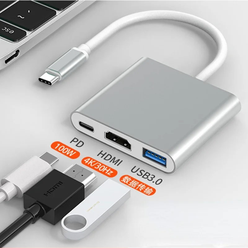 USB C 타입 C 허브 USB C HDMI 케이블 어댑터 분배기 USB C 3 IN 1 4K HDMI USB 3.0 PD 고속 ...