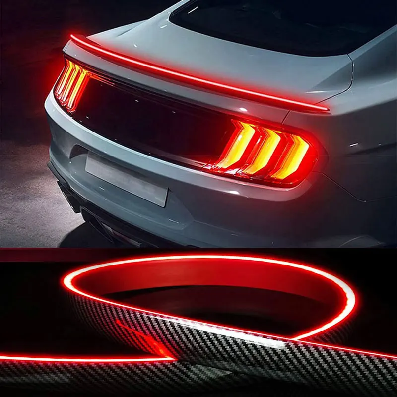 Car-Carbon-Rear-Spoiler-Sticker-Led-Strip-Brake-Light-Turn-Signal-Lamp ...
