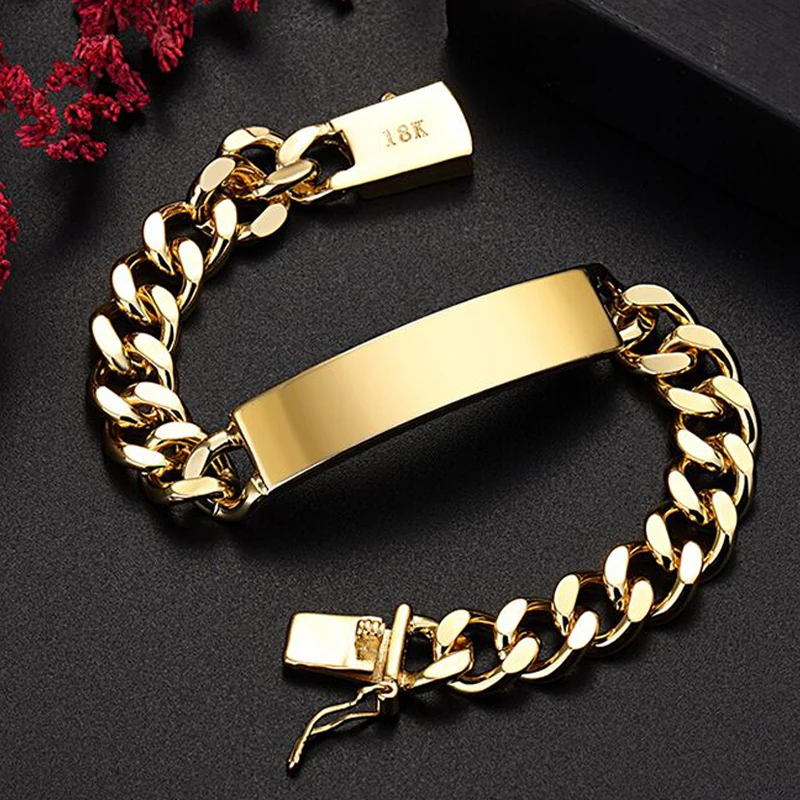 18k-Gold-Men-Bracelet-10mm-20cm-Sideways-Chain-Bracelets-For-Man-Woman ...