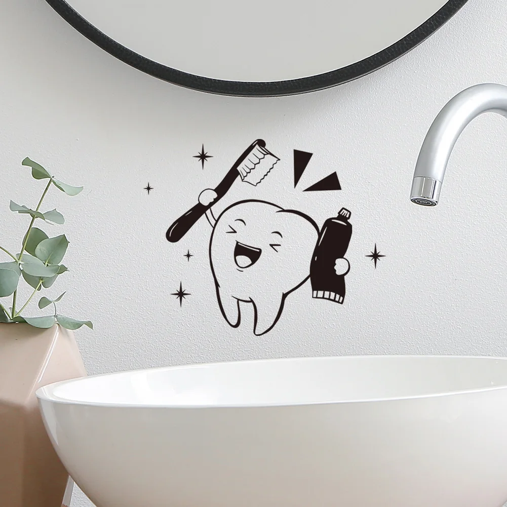 Cartoon-Teeth-Brushing-Pattern-Wall-Sticker-For-Kids-Bathroom ...