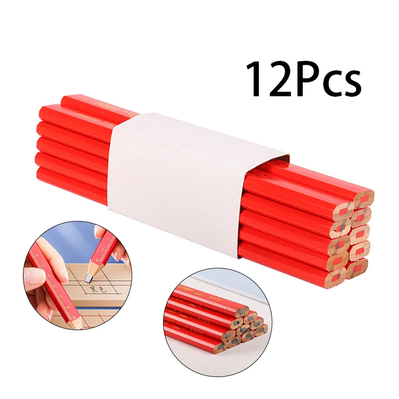 12PCS Elliptical Woodworking Pencils With Scale Flat Mark Pencils Black ...
