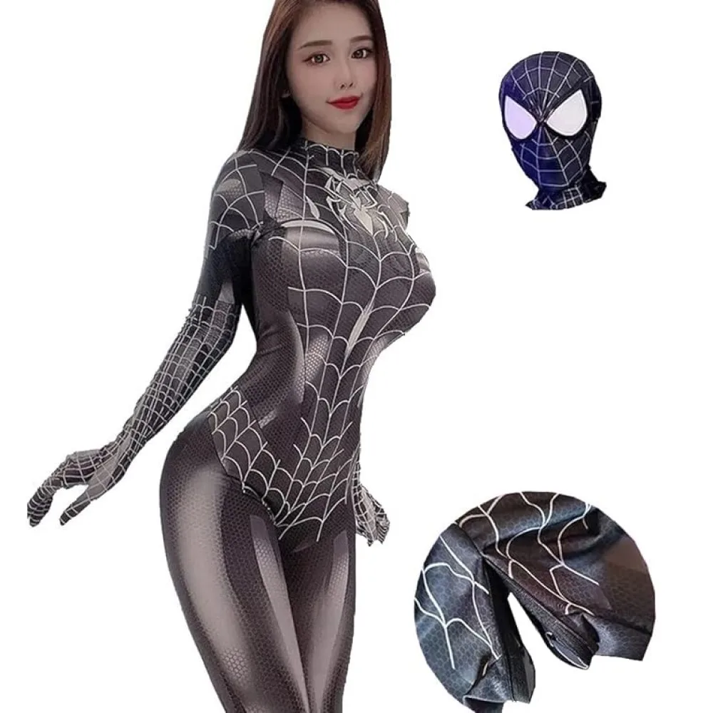 Women-s-Sexy-Spider-Costume-Masks-Front-Bottom-Two-Zipper-Bodysuit-Women-Halloween-Girl ...