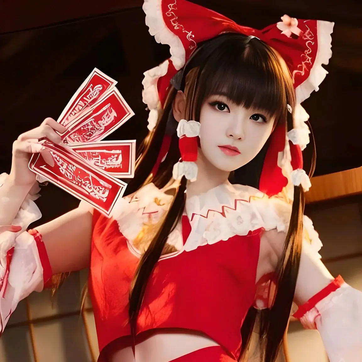 Anime Touhou Project Hakurei Reimu Cosplay Wig 60CM Dark brown long ...