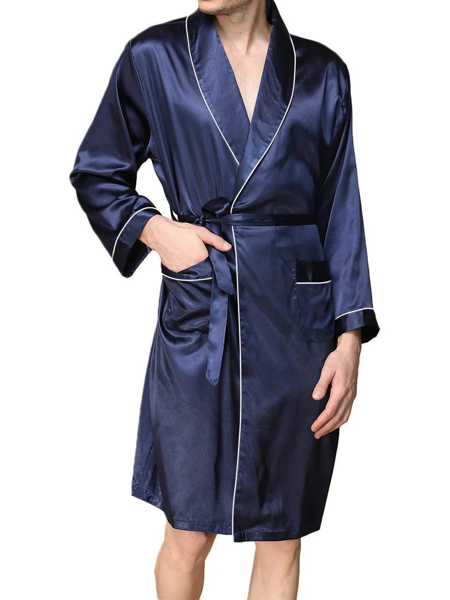 Men-s-Luxurious-Satin-Kimono-Robe-Stylish-Contrast-Color-Long-Sleeve-V ...