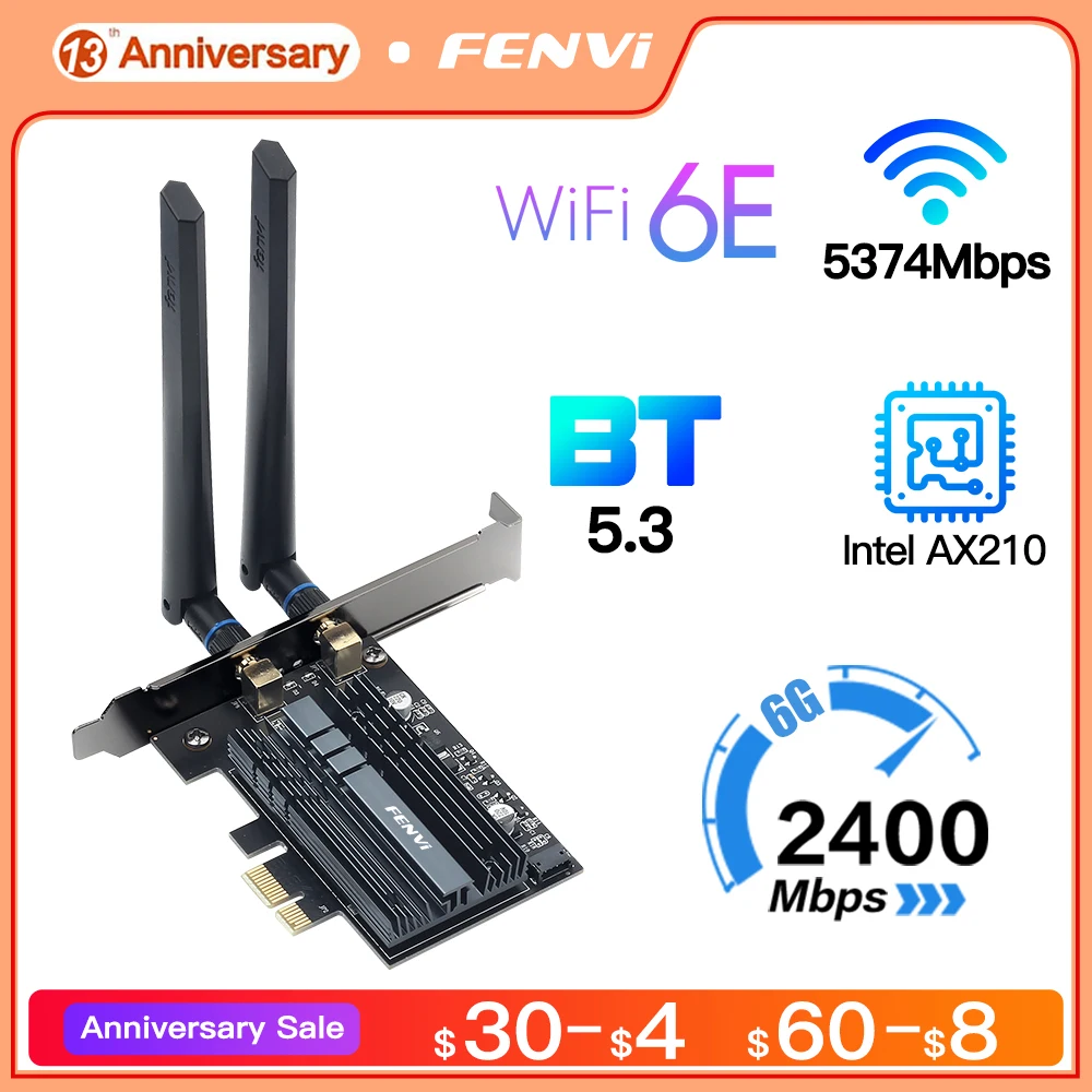 Fenvi 5374Mbps WiFi 6E Intel AX210 PCIe adaptador WiFi inalámbrico 2,4G/5G/6Ghz 802.11AX/AC para ...