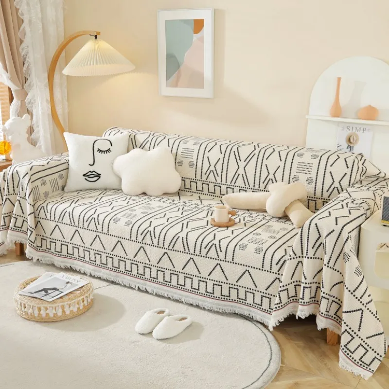 Nordic-Decorative-Knitted-Blankets-Black-and-White-Geometric-Cat ...