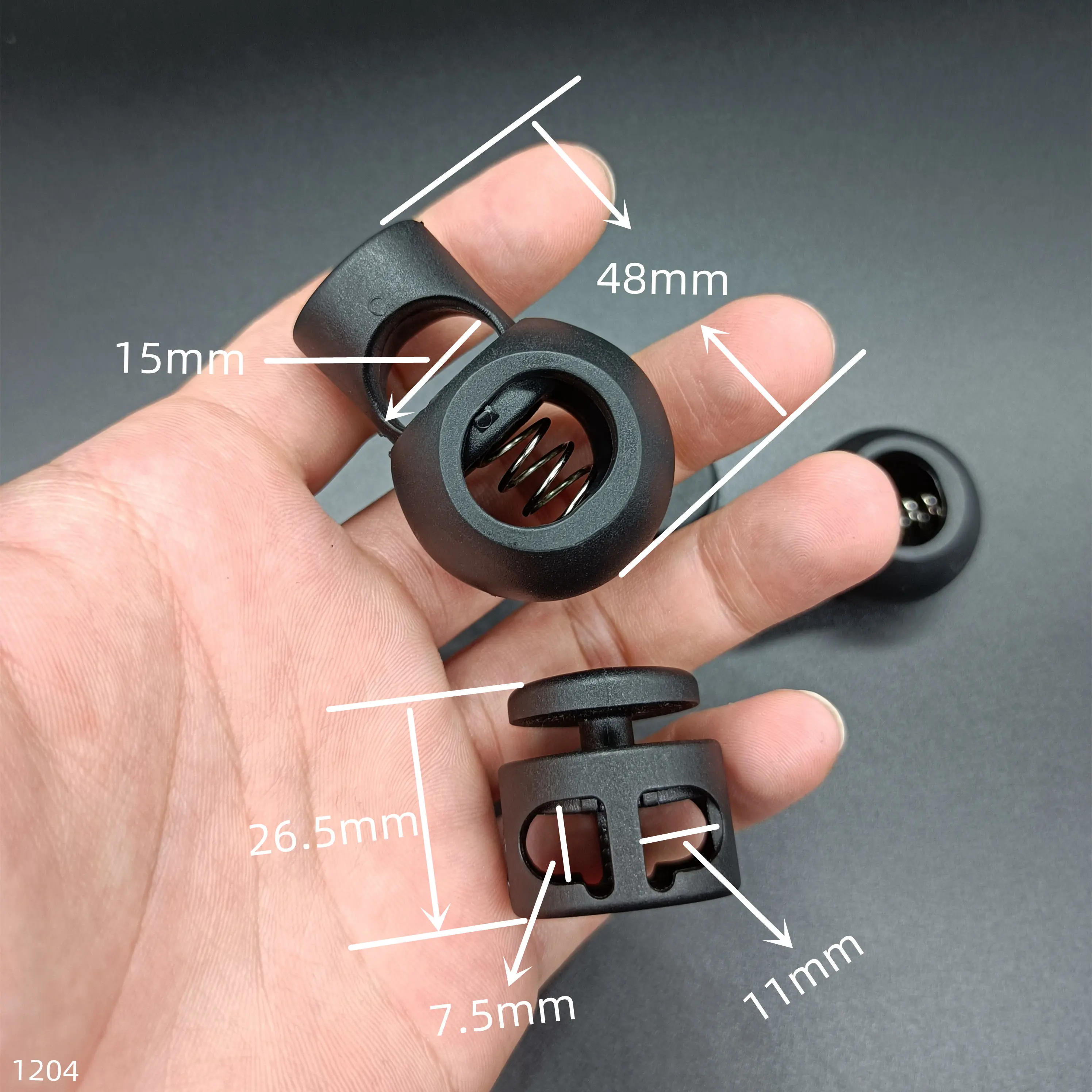2Pcs Big Size Cord Lock Stopper Spring Stop Toggle Clip Round Ball ...