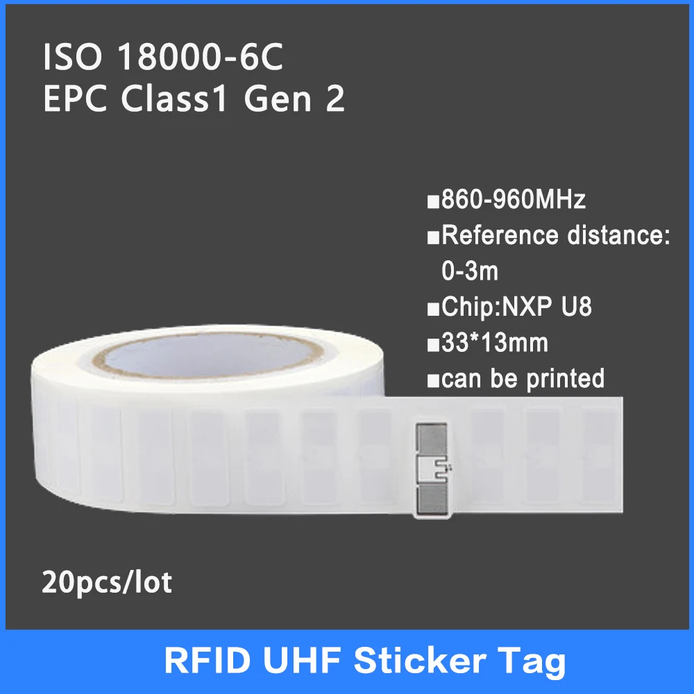 20PCS UHF RFID tag 18000-6C 860-960MHz RFID UHF Etiqueta Etiqueta Tag NXP U8 chip Etiqueta ...