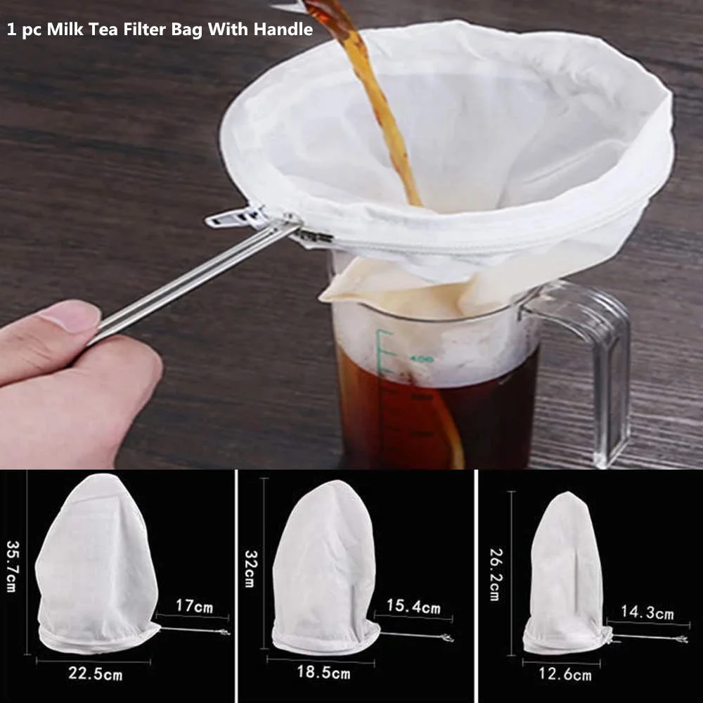 1pc Milk Tea Filter Bag With Handle Stainless Steel Pull Tea Bag Coffee ...