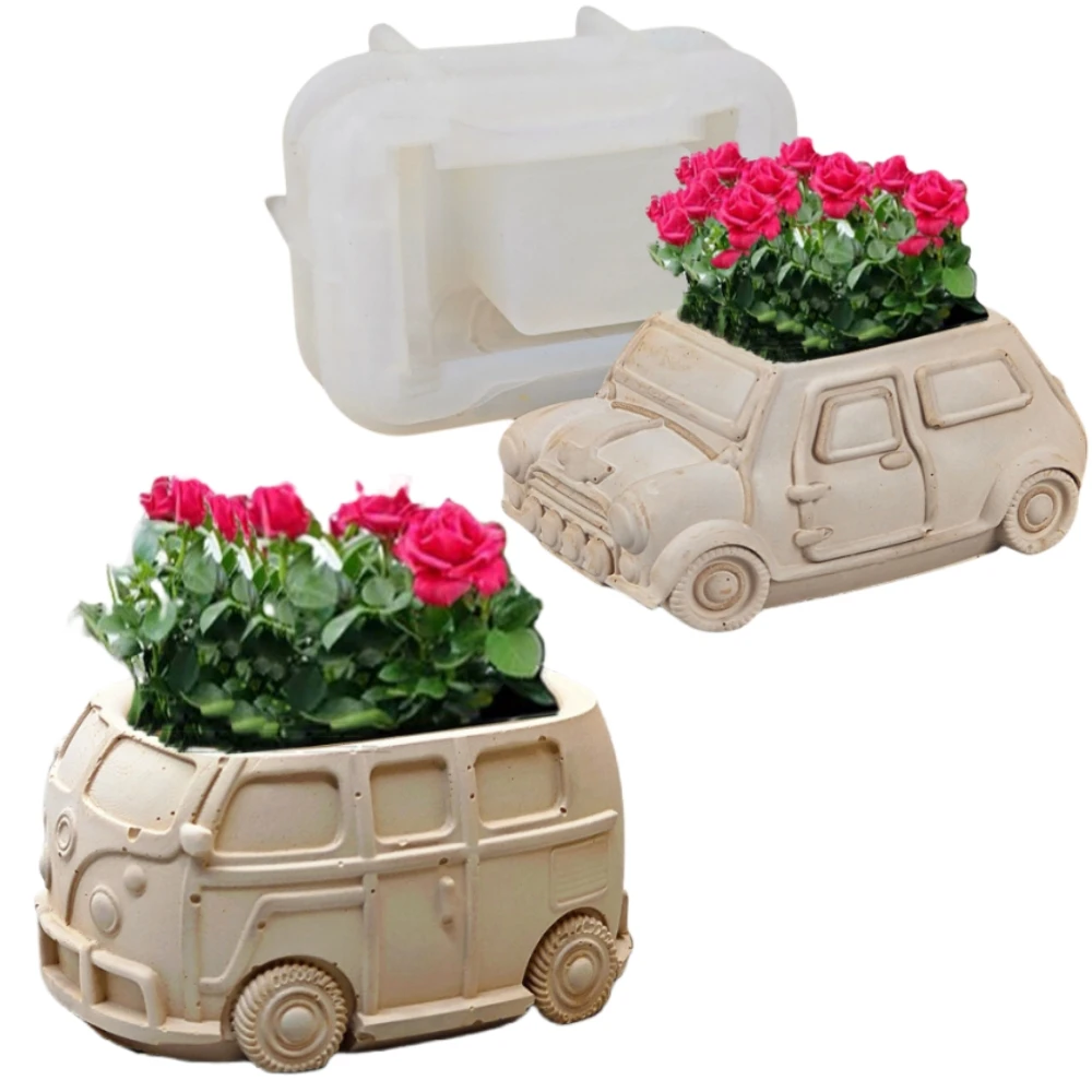 3D Car succulent plant flowerpot resin silicone mold cute cartoon car ...