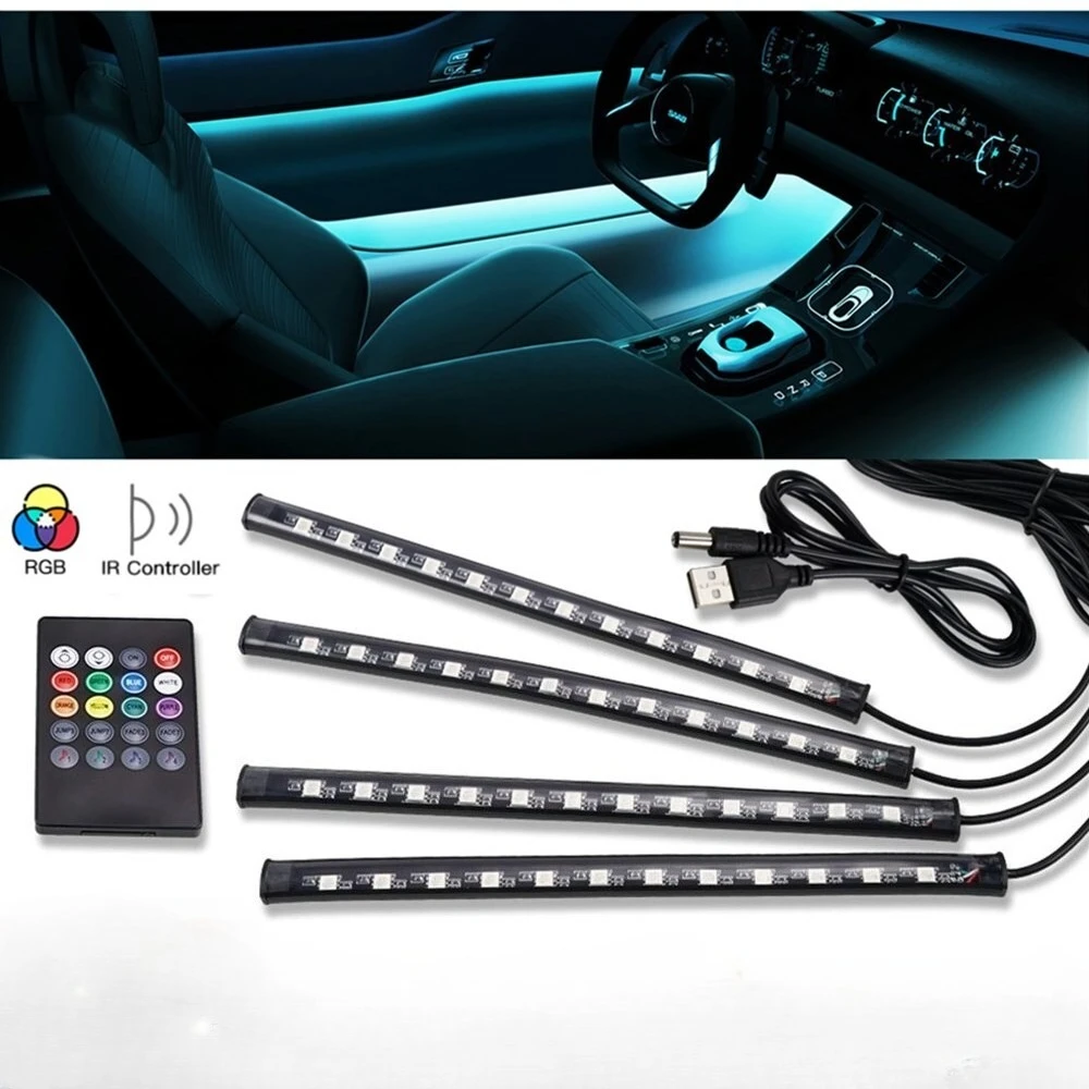 4x LED neón Interior del coche luz para el pie tira atmósfera USB RGB ...