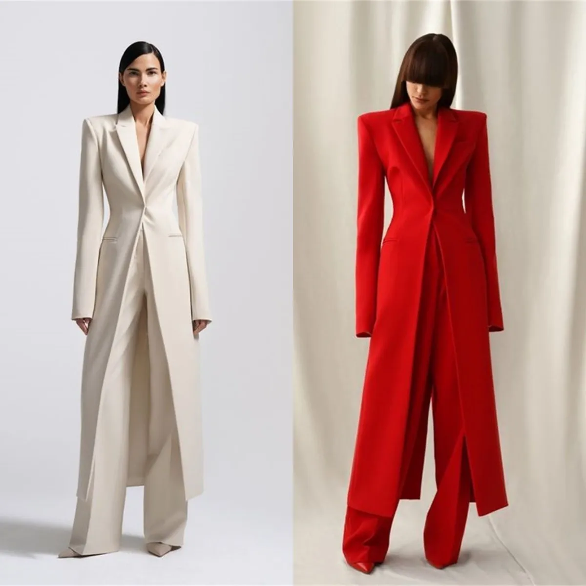 Designer-Formal-Women-Suit-Set-2-Piece-Blazer-Pants-Long-Style-Wedding ...