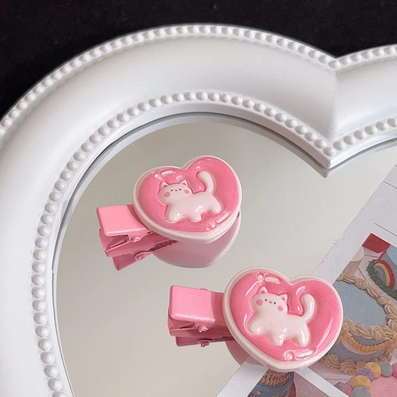 New-Girls-Cute-Love-Heart-Cat-Hair-Clip-Kids-Lovely-Pink-Duckbill-Clips ...