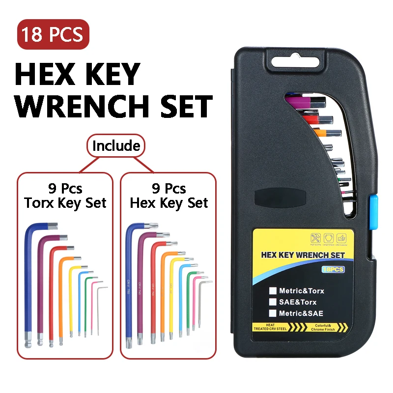 18PCS-Multicolour-L-Key-Set-Metric-Star-Long-Arm-Ball-End-Hex-Key-Set ...