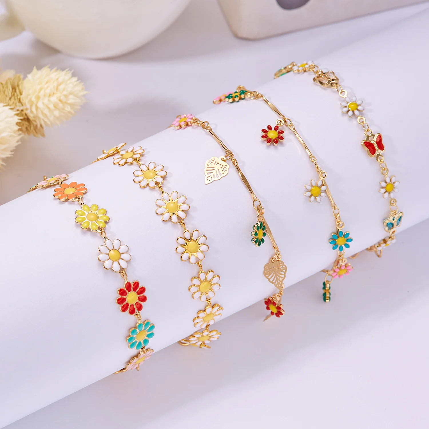 Pulsera-de-flores-de-Margarita-para-mujer-brazalete-con-personalidad ...