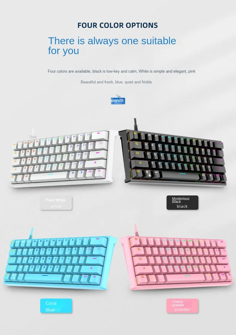 K620 Mini Gaming Mechanical Keyboard 61 Keys RGB Hotswap Type-C Wired ...