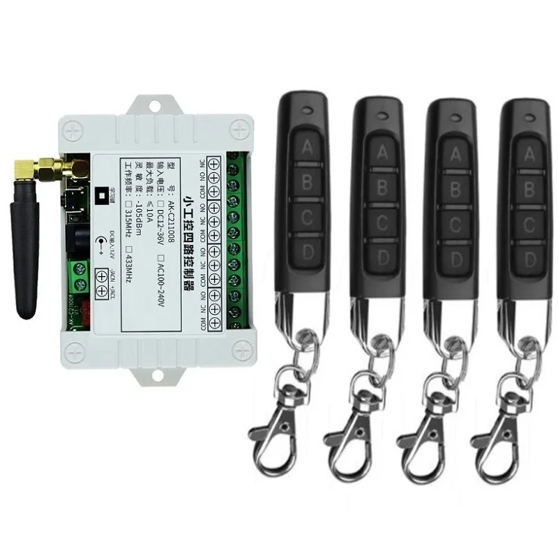 Smart Multiple DC 12V 24V 36V 10A 433MHz 4CH 4 Channel Wireless Relay ...