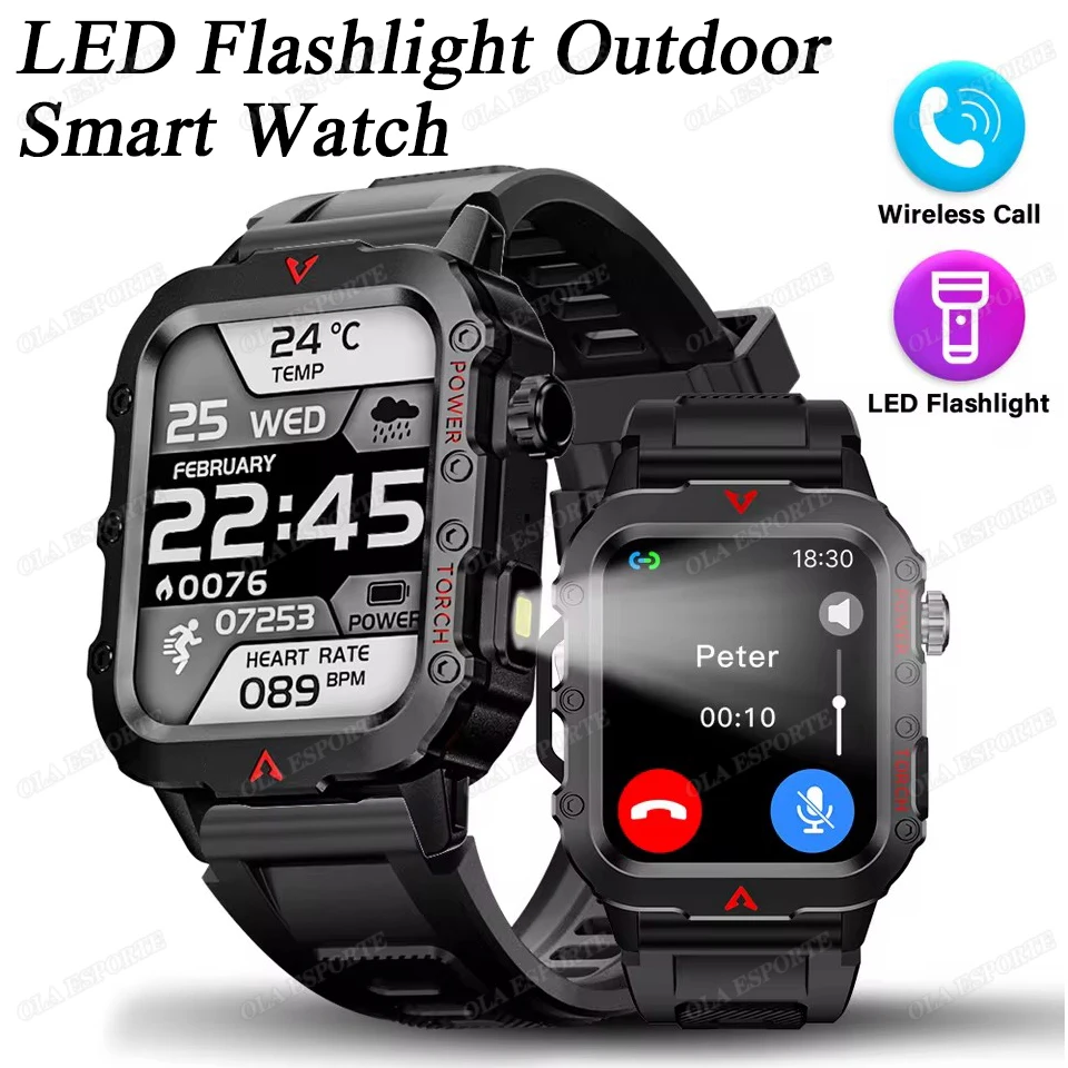 2026 New Outdoor Sports Smart Watch LED Flashlight Bluetooth Call Heart ...