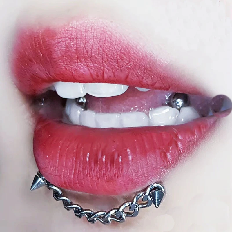 Double-Lip-Piercings-Chains-Pierced-Jewelry-Punk-Lip-Rings-16g-Labret ...