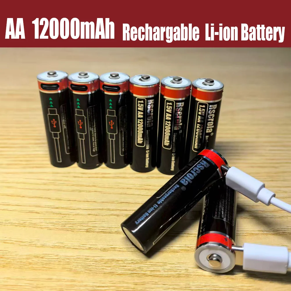 1.5V Li-ion Type-C Rechargeable AA Battery 12000mAh /AAA Battery ...