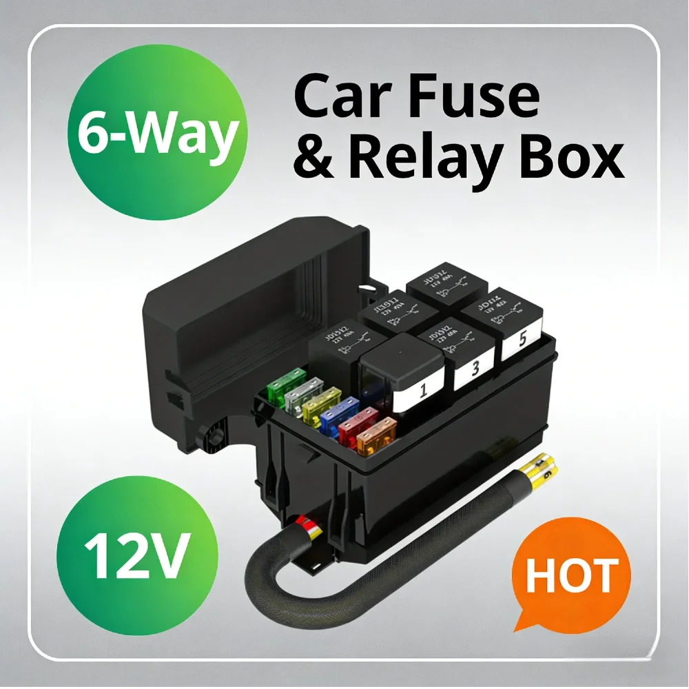 6-Way 12V Car Fuse & Relay Control Module Pre-Wired 40A 4-Pin Relays ...