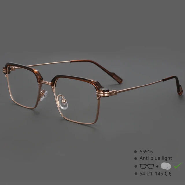 55916 Men Metal Eyebrow Square Glasses Frame Business Blu-Ray Glasses ...