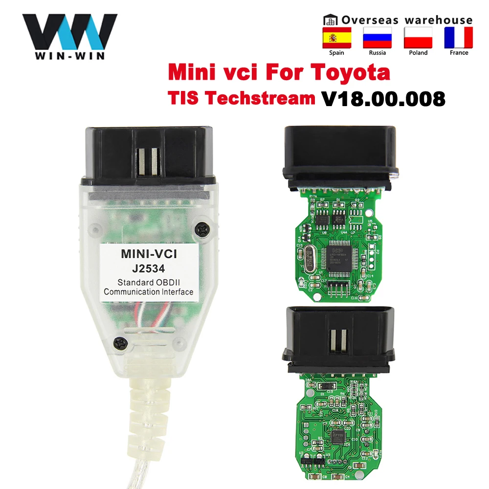 V18.00.008 For Toyota MINI VCI J2534 With FTDI FT232RQ OBD OBD2 Car ...