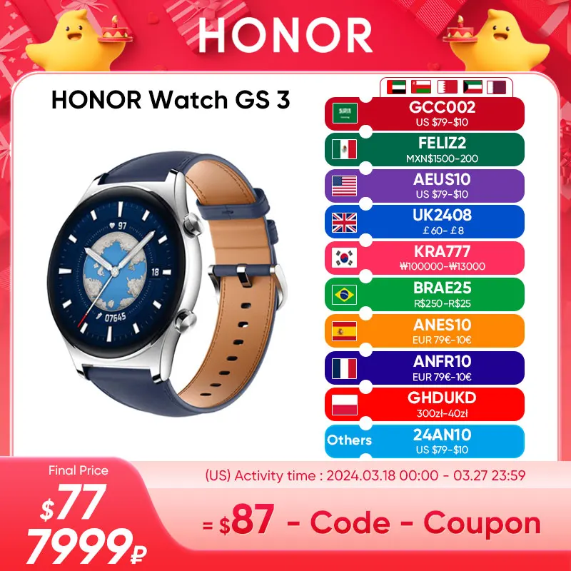 HONOR Watch GS 3 Global Version 3D-Curved Glass SmartWatch GS3 1.43 ...