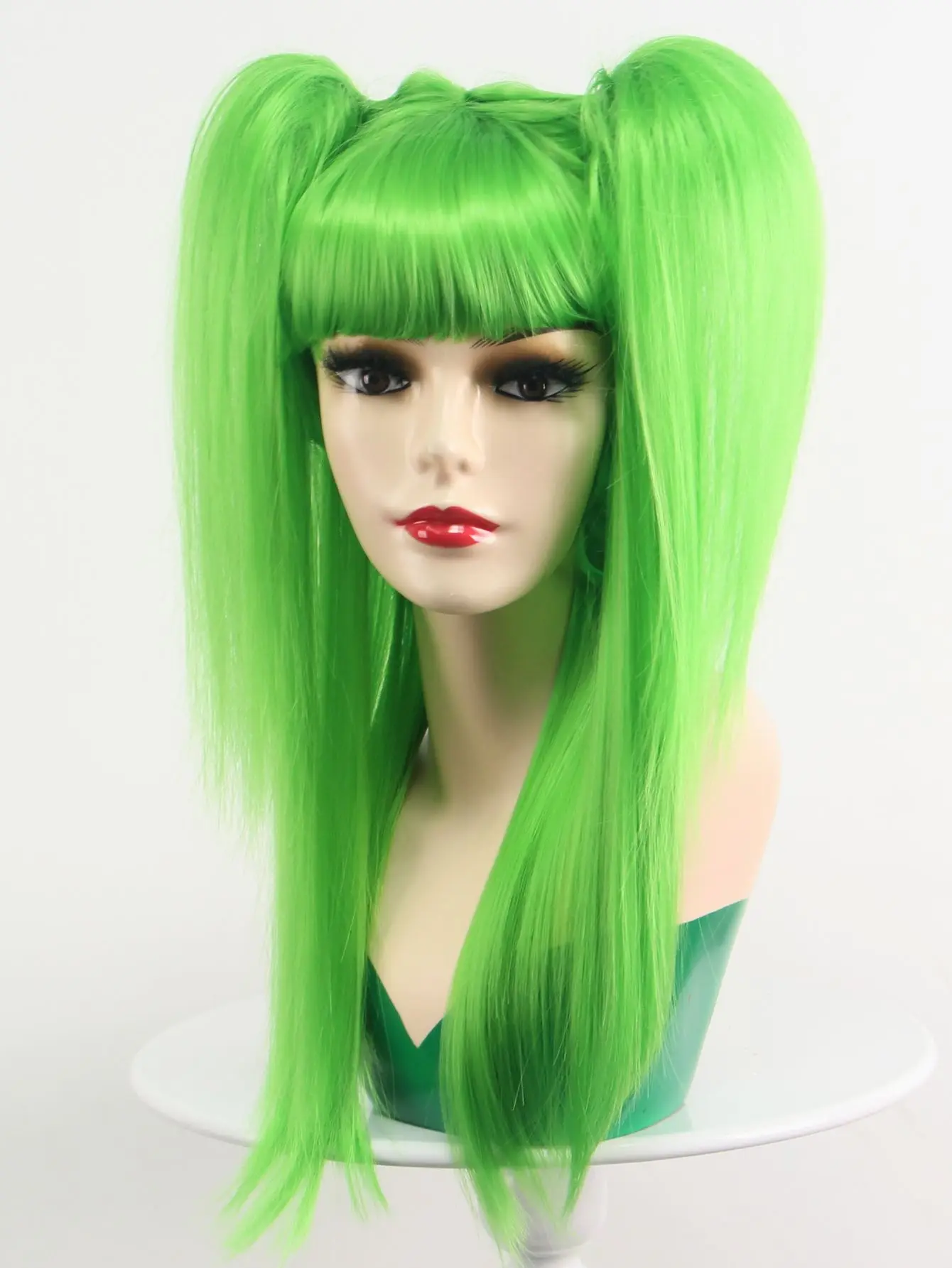Supple Green Anime Long Double Ponytail Synthetic Wig High Quality ...