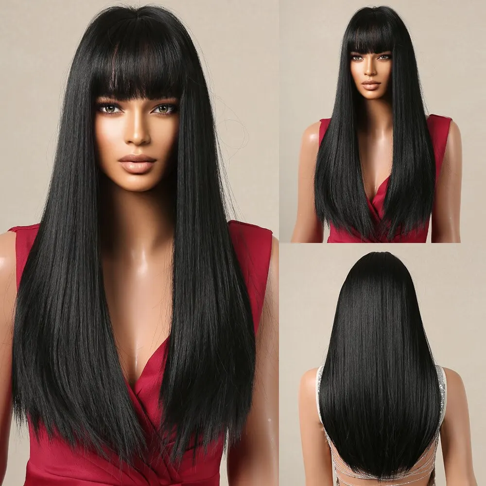 Pelucas-de-pelo-negro-liso-largo-para-mujer-pelucas-sint-ticas-de-pelo ...