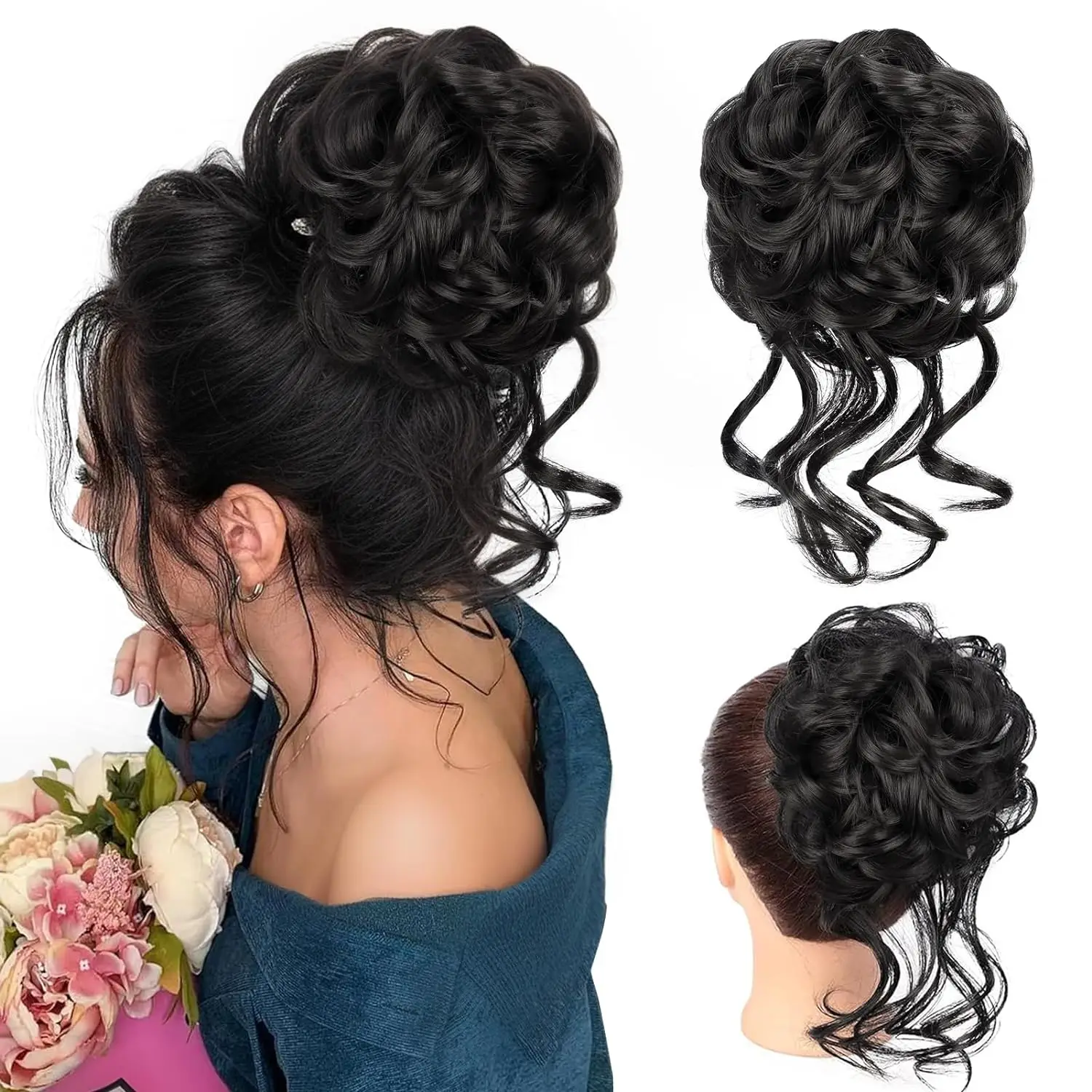 Synthetic-Tousled-Updo-Messy-Bun-Extensions-Hair-Pieces-With-Elastic ...