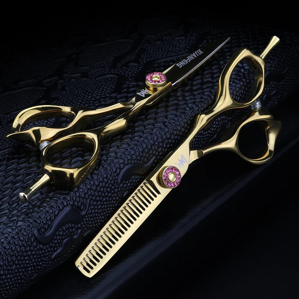 XUANFENG-5-inch-Golden-Hair-Scissors-Barber-Cutting-Scissors-and ...