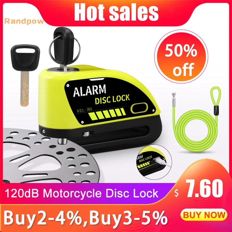 Randpow-120dB-Motorcycle-Disc-Lock-Waterproof-Anti-Theft-Padlock-Alarm ...