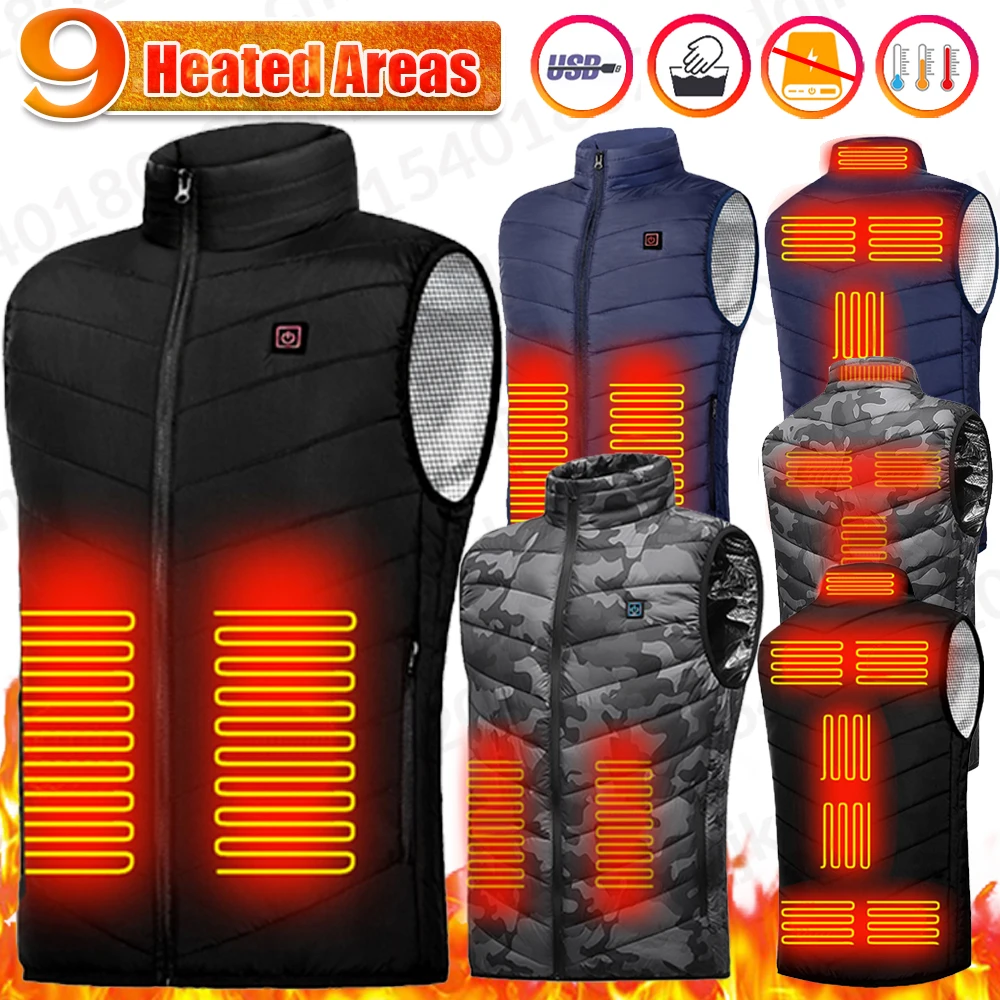 Men USB Infrared 9 Heating Areas Vest Jacket Men Winter Electric Unisex ...