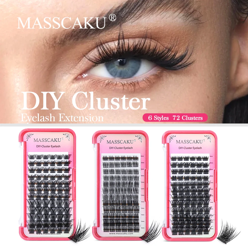 MASSCAKU-Newest-72PCS-DIY-Cluster-Eyelash-Extension-Dovetail-Faux-Heat ...